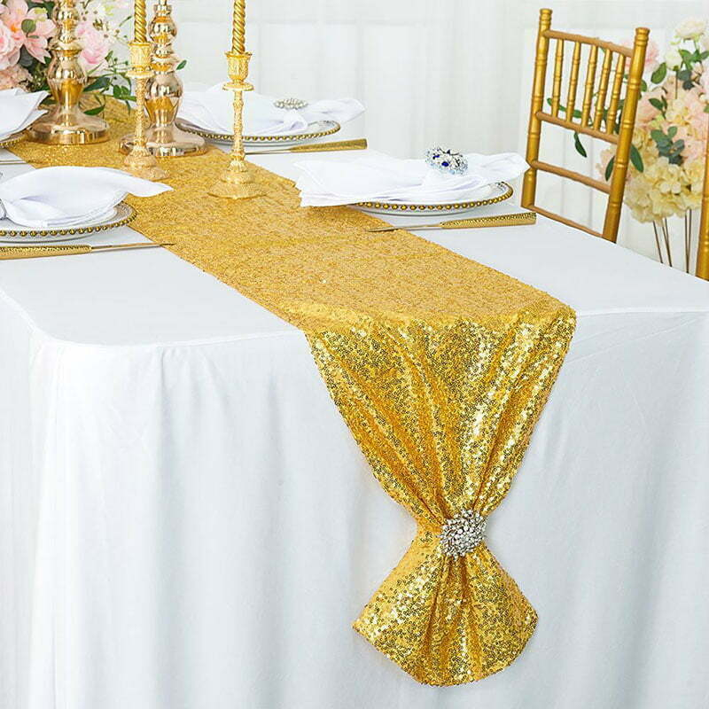 Gold Sequin Table Runner - 1.8m - Discount Party World