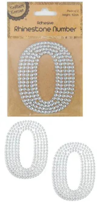 RHINESTONE NUMBER STICKER-0 2pk - Discount Party World