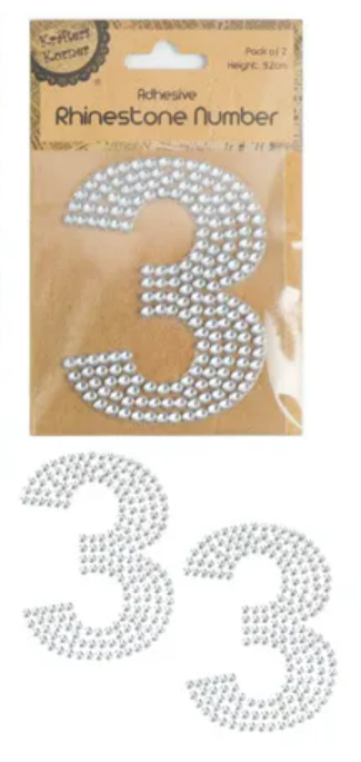 RHINESTONE NUMBER STICKER-3 2pk - Discount Party World