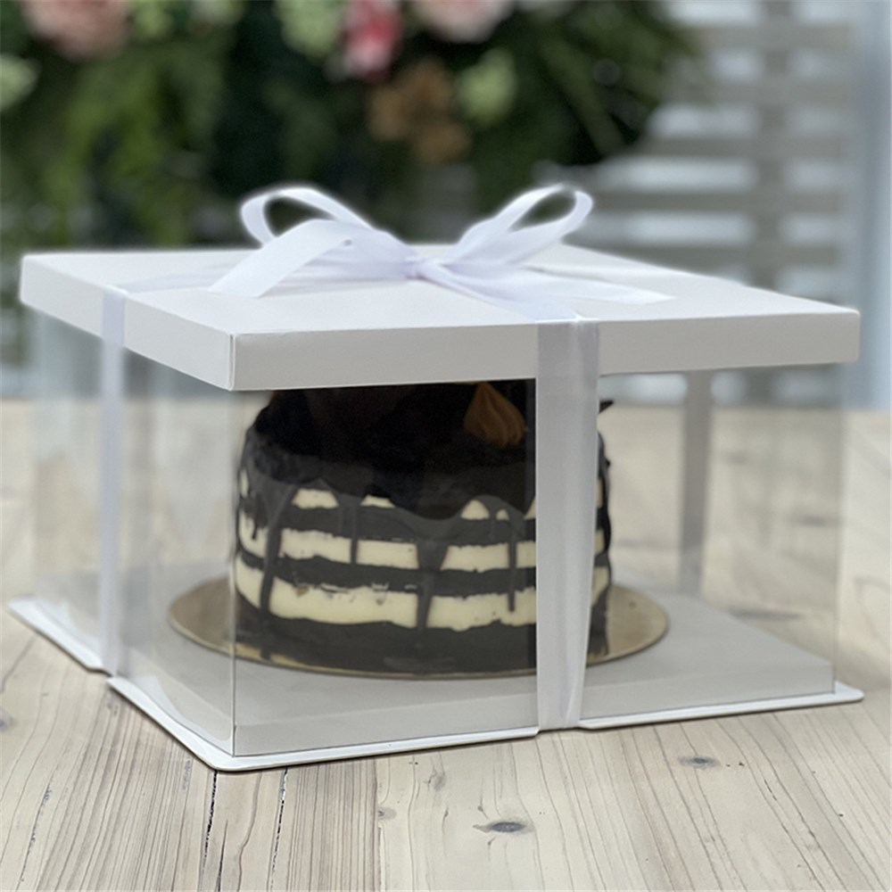 *ACETATE CAKE BOX 10X10X6 INCLUDES 3M WHITE RIBBON" - Discount Party World