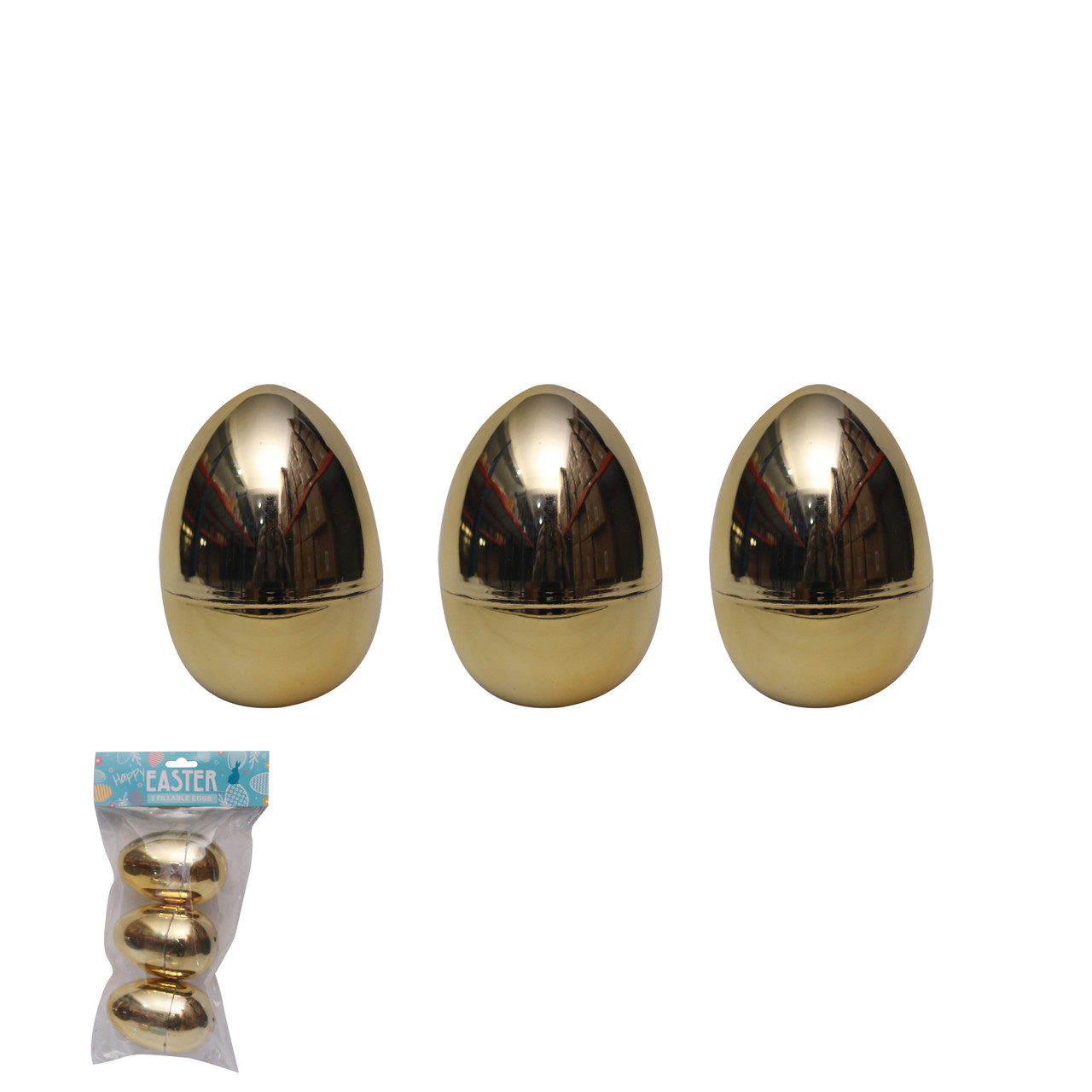 3PK GOLDEN FILLABLE EGGS 8CM - Discount Party World