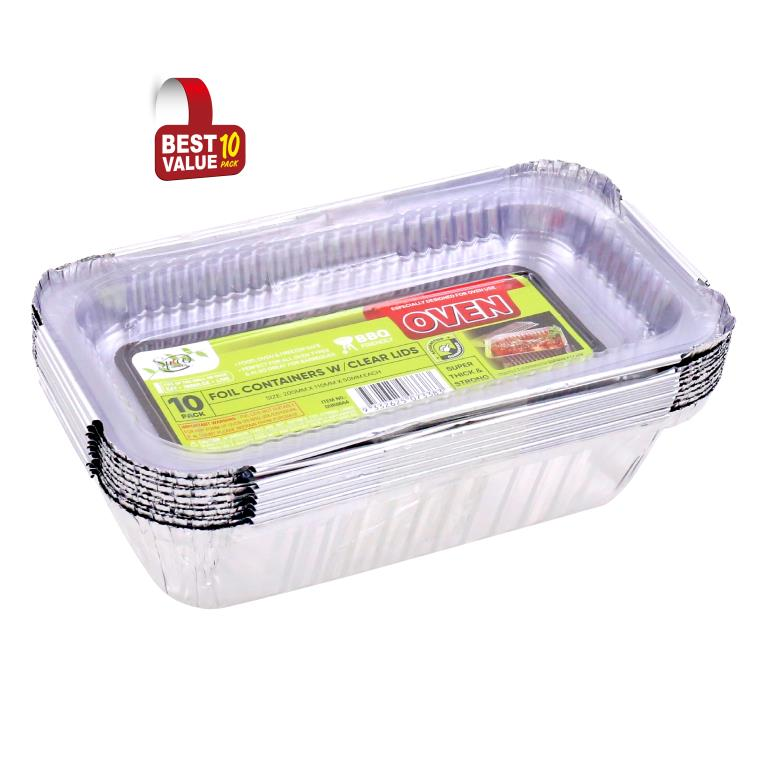 Foil Trays Rectangular Series W/Clear PVC Lids (10PK) 200MM X 110MM X ...