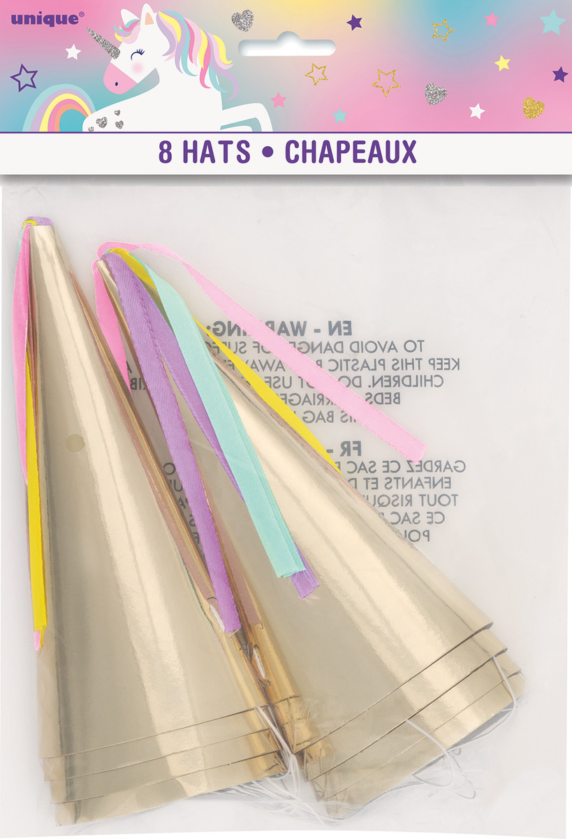 UNICORN 8 GOLD HORN PARTY HATS - Discount Party World