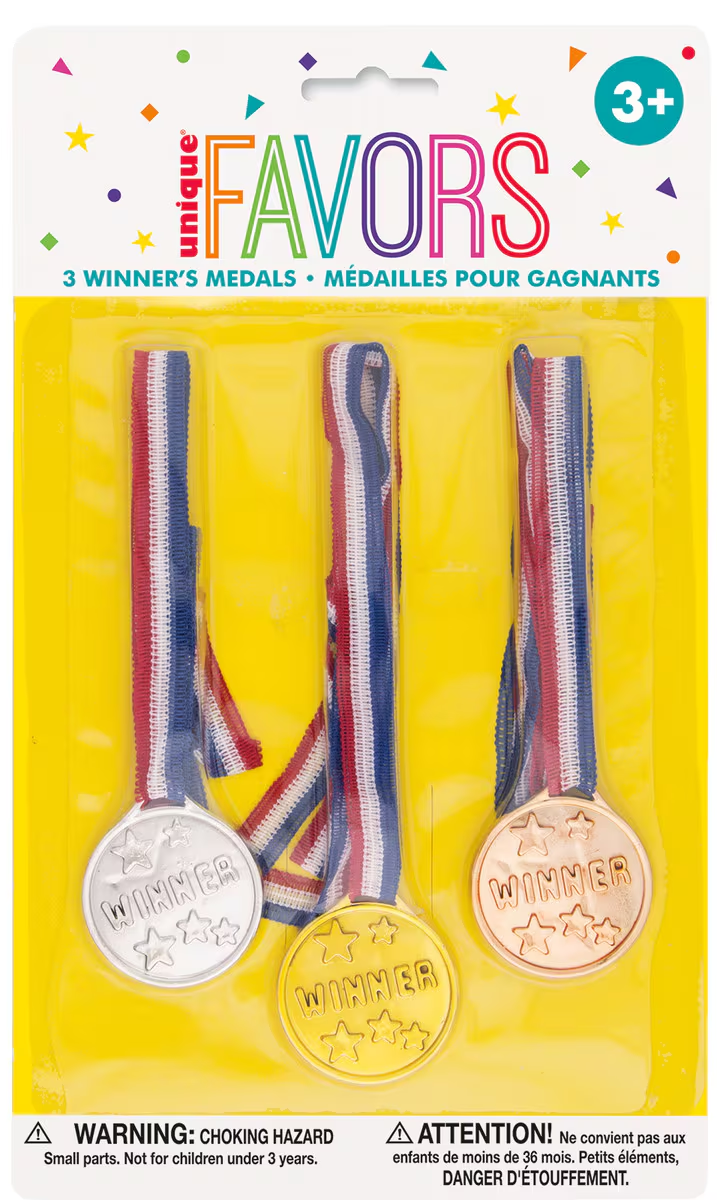 3 WINNER MEDALS - GOLD, SILVER & BRONZE - Discount Party World
