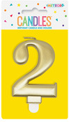 METALLIC GOLD B'DAY CANDLE - NUMBER 2 - Discount Party World