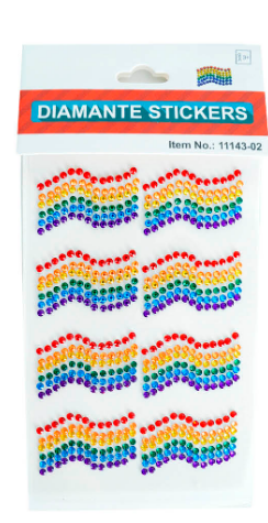 Rainbow Diamonte Stickers (Wavy Flag) - Discount Party World