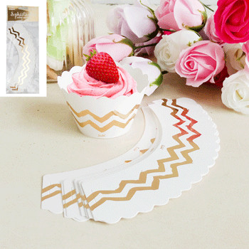 12pk Metallic Gold Chevron Cake Wrapper - Discount Party World