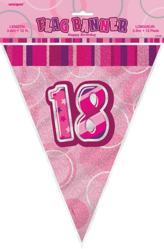 GLITZ PINK FLAG BANNER - 18 - Discount Party World