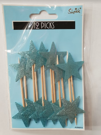 Glitter Blue Star Picks - Discount Party World