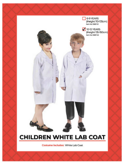 Children White Lab Coat Costume (10-12years) - Discount Party World