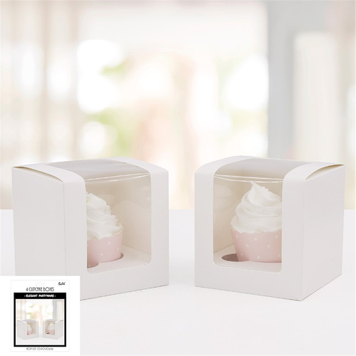 *4PK WHITE SINGLE CUP CAKE BOX-10X10X10CM - Discount Party World
