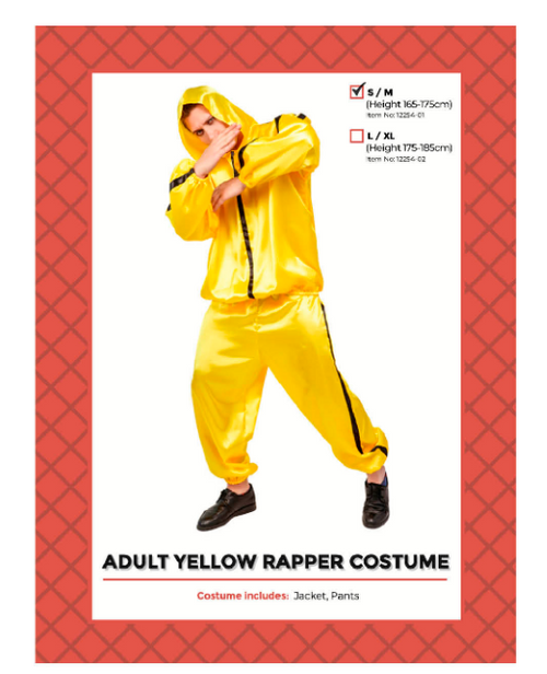 Adult Yellow Rapper Costume (S/M) - Discount Party World
