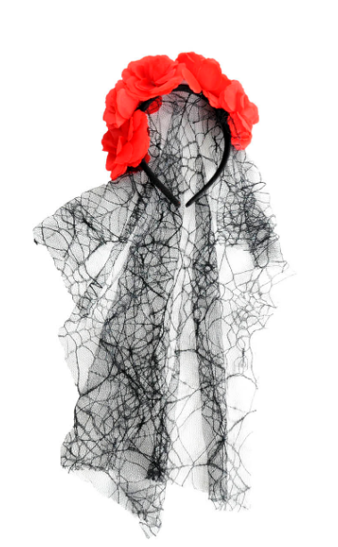 Red Rose Veil Headband - Discount Party World
