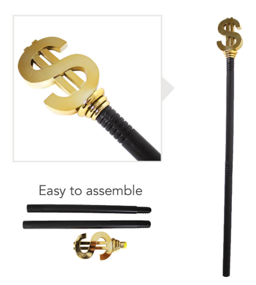 $Dollar Sign Pimp Cane (Gold) - Discount Party World