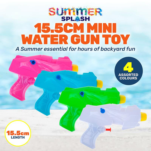 Water Gun Mini 15.5cm x 3.5cm x 11cm Pink, White, Green & Blue ...