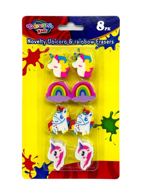 8PK Novelty Unicorn and Rainbow Erasers - Discount Party World