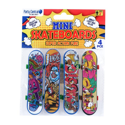 Skateboards (Mini) - 9.5cm - 4pk Assorted Designs - Discount Party World