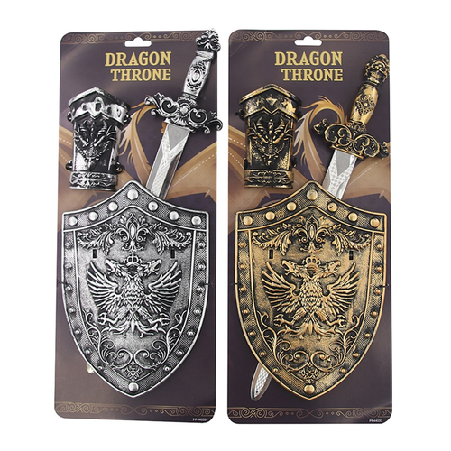 2A GOLD AND SILVER GAUNTLET, SHIELD AND SWORD SET 3PK (1 COLOUR PER ...