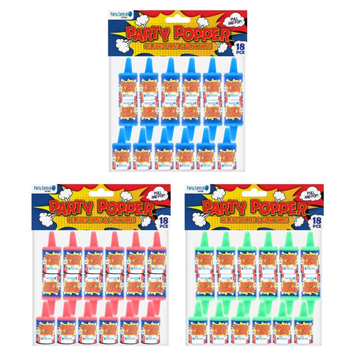Party Popper Pull, Release & Pop 18pk - Discount Party World