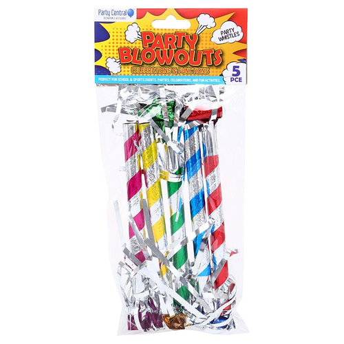 Party Blowouts Assorted Colours 5pc - Discount Party World