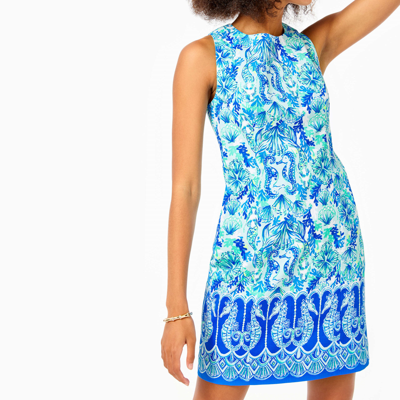 Mila Stretch Shift Sea Glass Aqua Seeing Double Engineered Dress ...