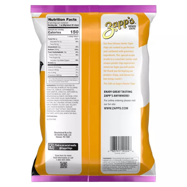 Zapps Big Cheezy New Orleans Kettle Style Potato Chips 8oz/1 Bag ...