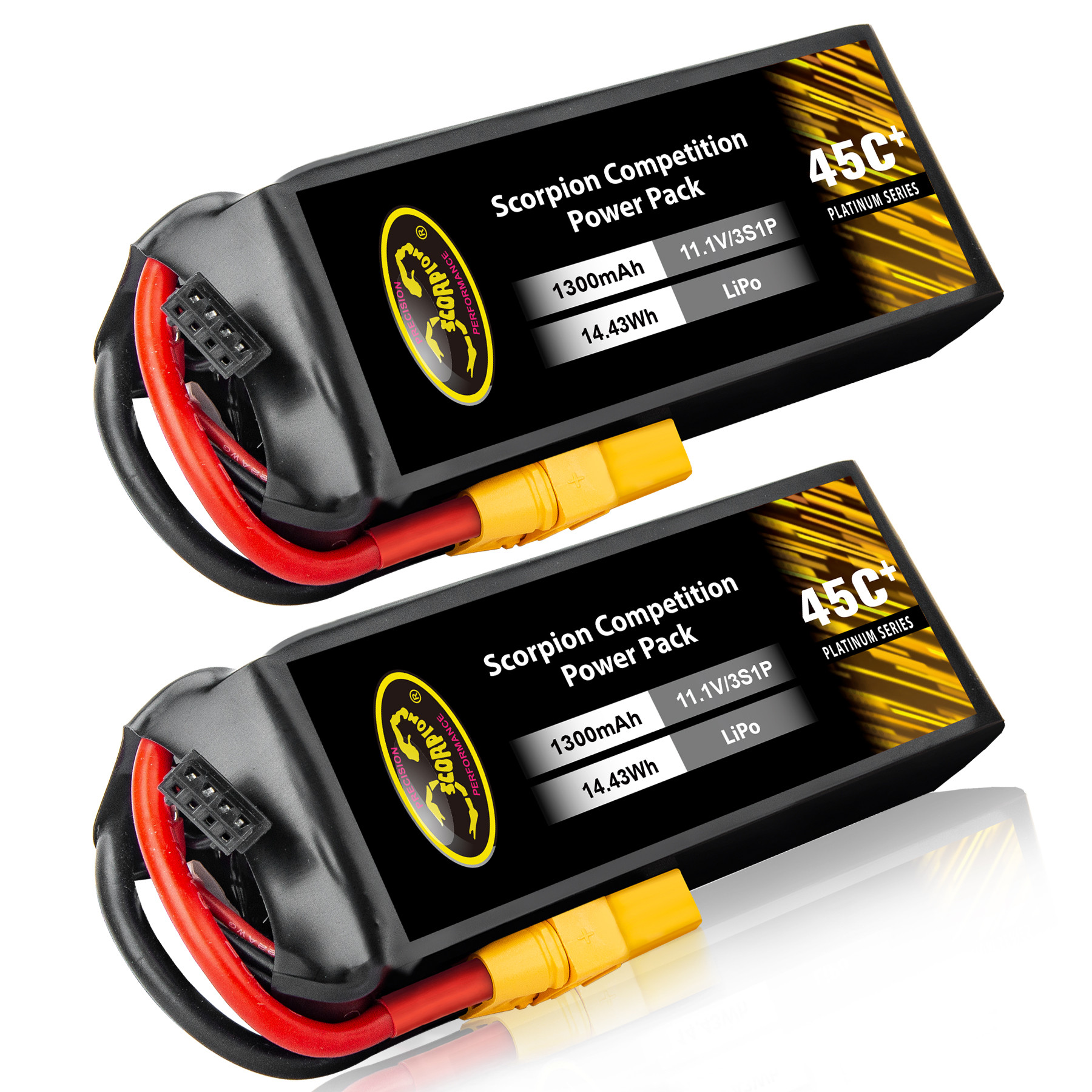 Scorpion Power 1300mAh 45C 11.1V 3S Lipo Battery with XT60 Plug(2 pack) - Scorpion Power LiPo ...