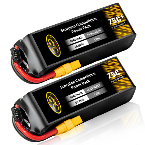 Scorpion Power 4500mAh 75C 14.8V 4S with XT90 for RC Airplane(2 pack ...
