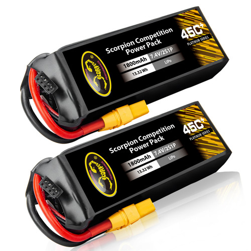 Scorpion Power 1800mAh 45C 7.4V 2S Lipo Battery with XT60 for FPV(2 ...