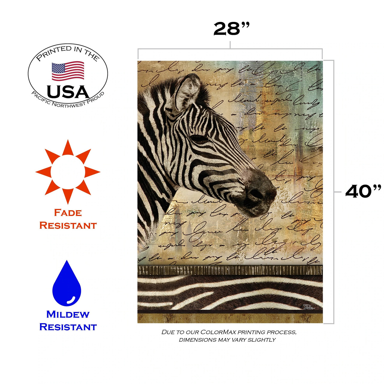 Hand Painted Zebra Outdoor House Flag 40" x 28" | Pool Central