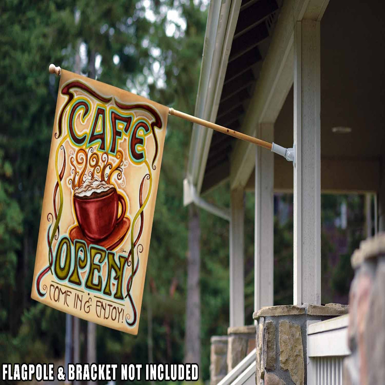 'Cafe Open' Rectangular Outdoor House Flag 40" x 28" | Pool Central