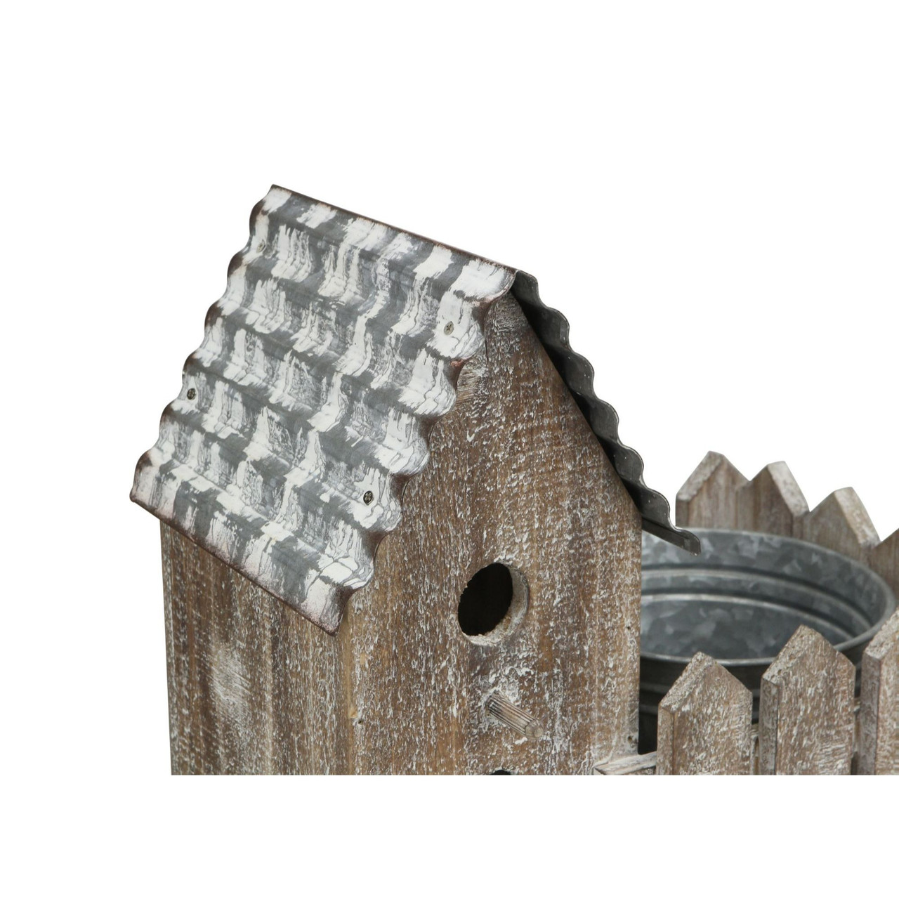 12.5" Brown & Gray 2 Story Bird House with Galvanized Planter Pot ...