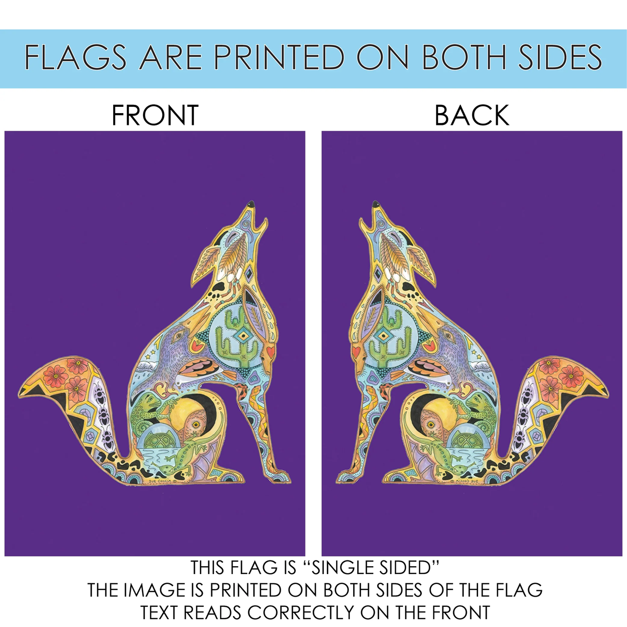 Purple & Yellow Animal Spirits Howling Wolf Outdoor Garden Flag 18" x ...
