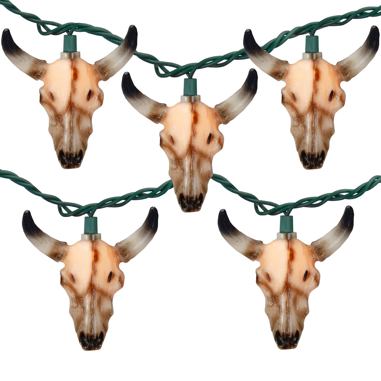 10 Cow Skull Summer Patio String Mini Lights - 8.5 ft Green Wire | Pool ...