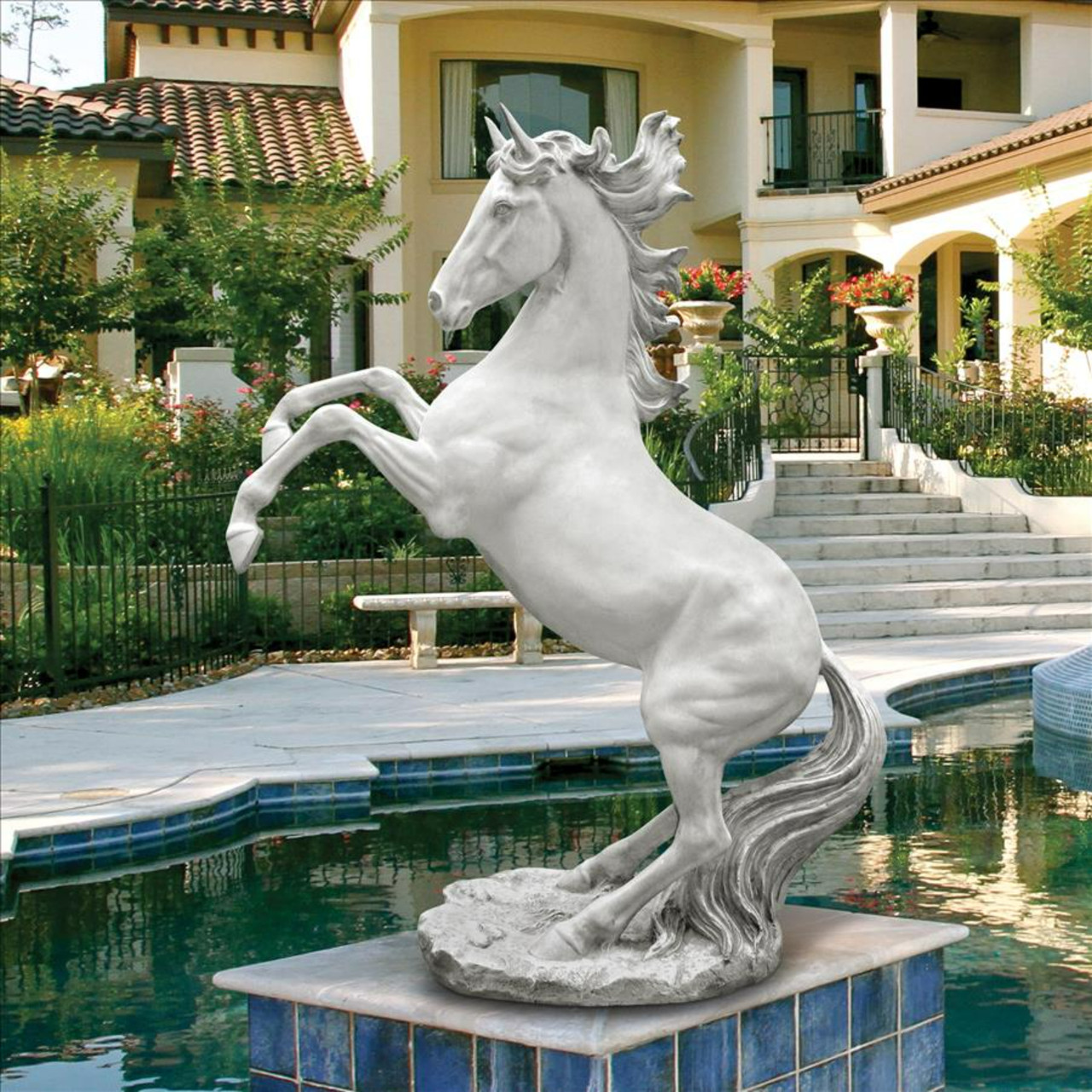 Unbridled Equestrian Horse Garden Statue - 52" - White & Gray | Pool ...