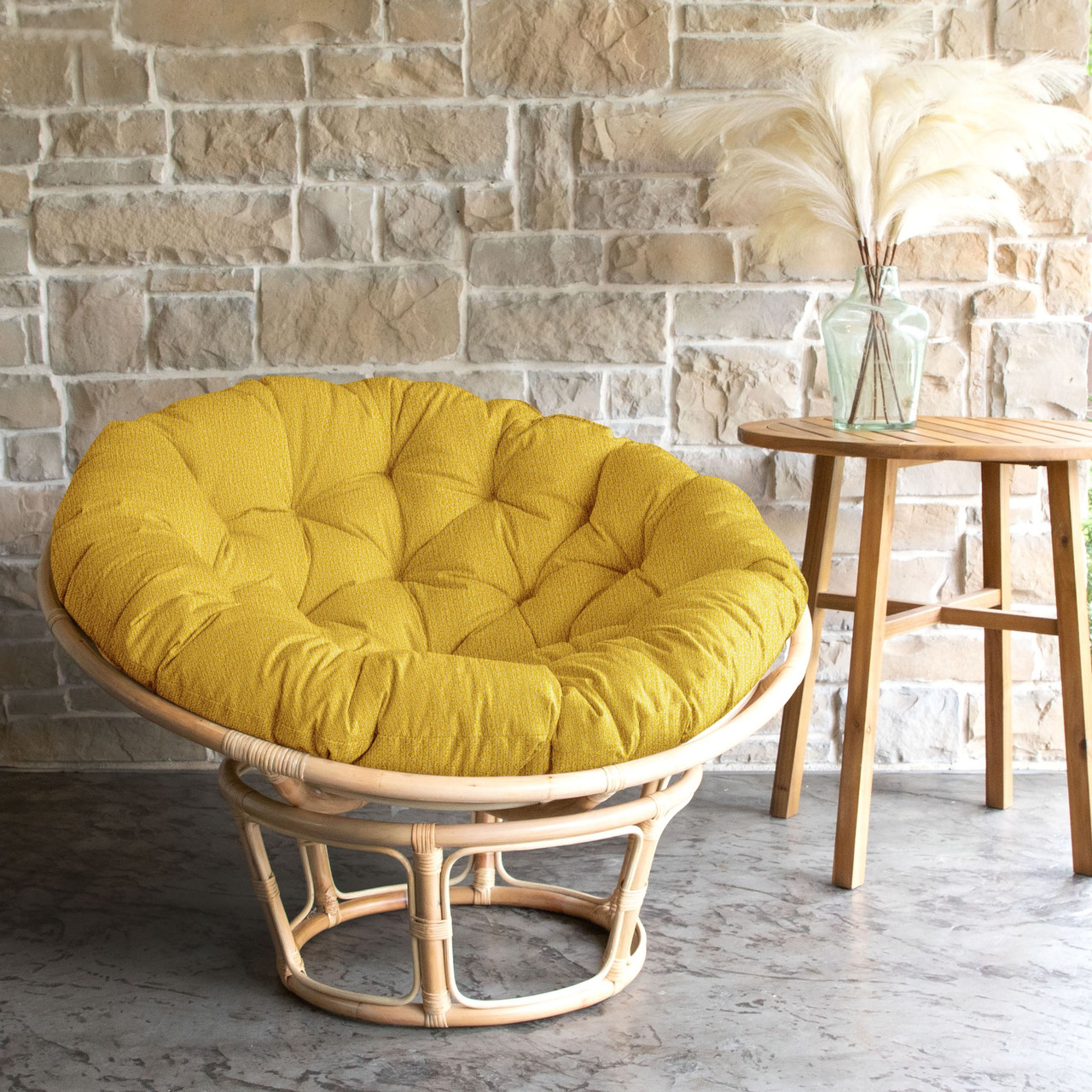 Round Tufted Outdoor Papasan Cushion - 44" - Yellow | Pool Central