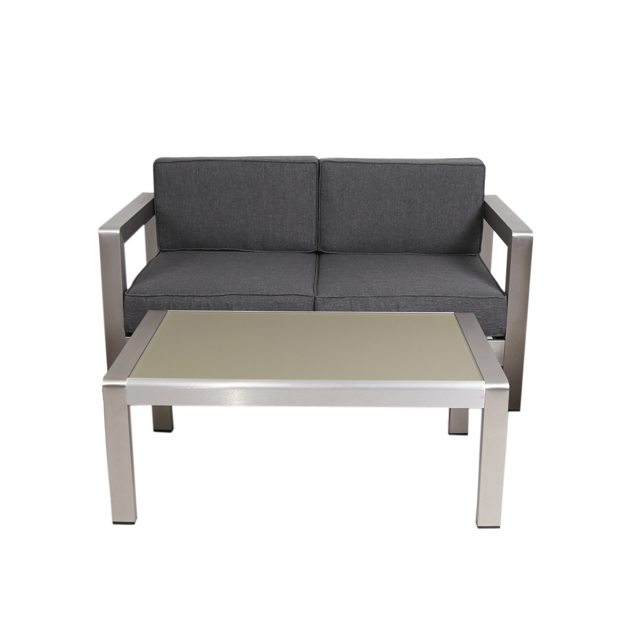 2-Piece Silver Contemporary Aluminum Outdoor Furniture Patio Chat Set ...