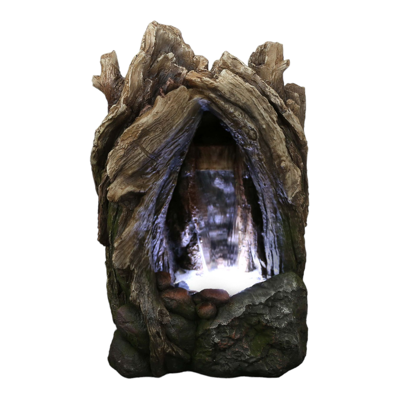 LED Lighted Tree Trunk Outdoor Garden Fountain - 20" | Pool Central