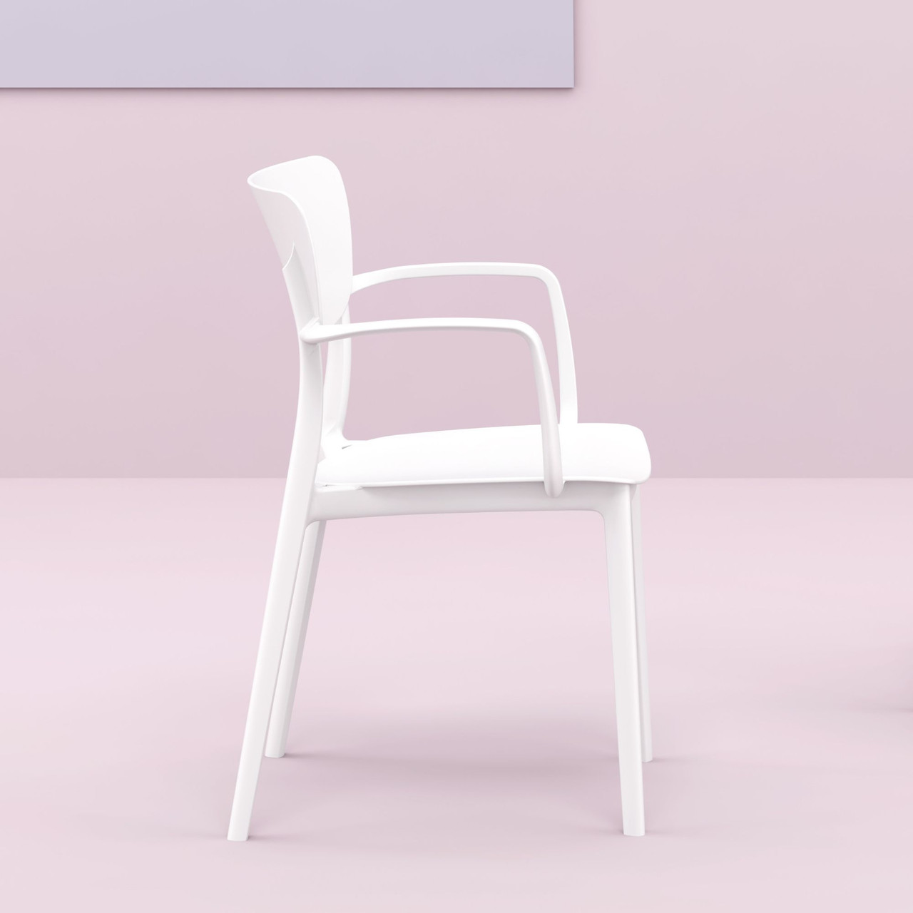 33" White Solid Stackable Patio Dining Arm Chair | Pool Central