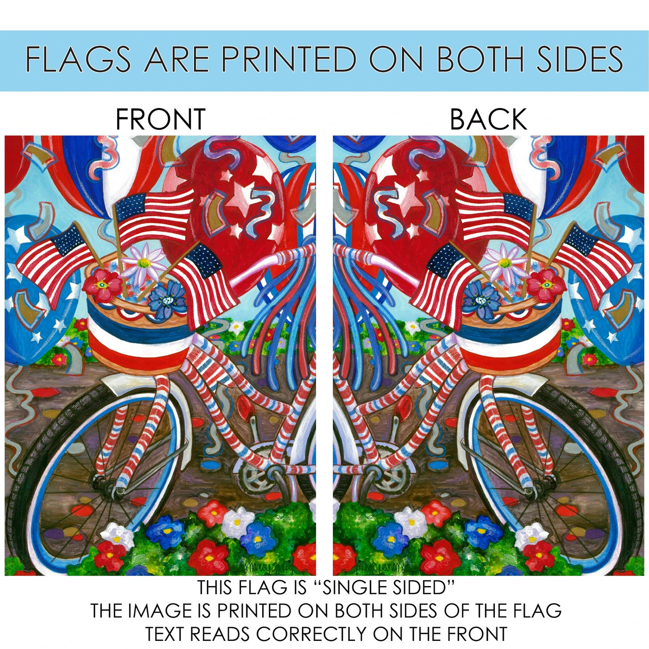 Bicycle & Balloons Patriotic Fade Resistant Outdoor Flag - 40" x 28 ...