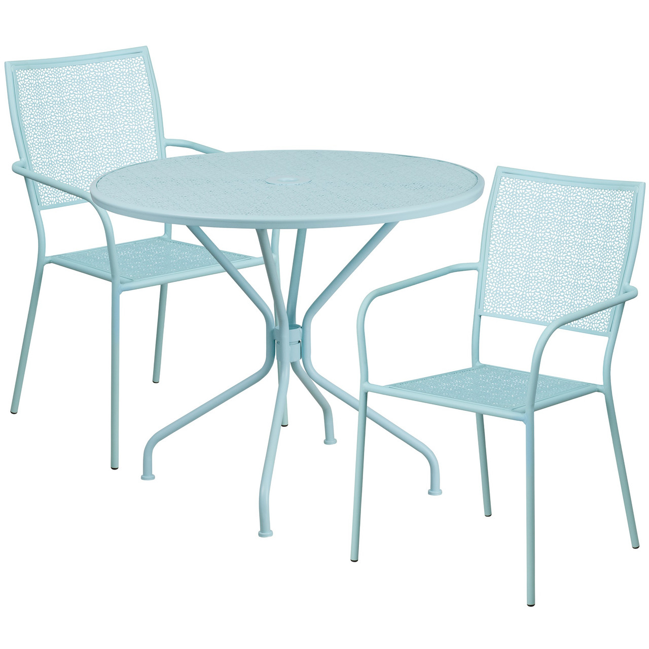3-Piece Sky Blue Finish Square Back Outdoor Furniture Patio Dining Set ...