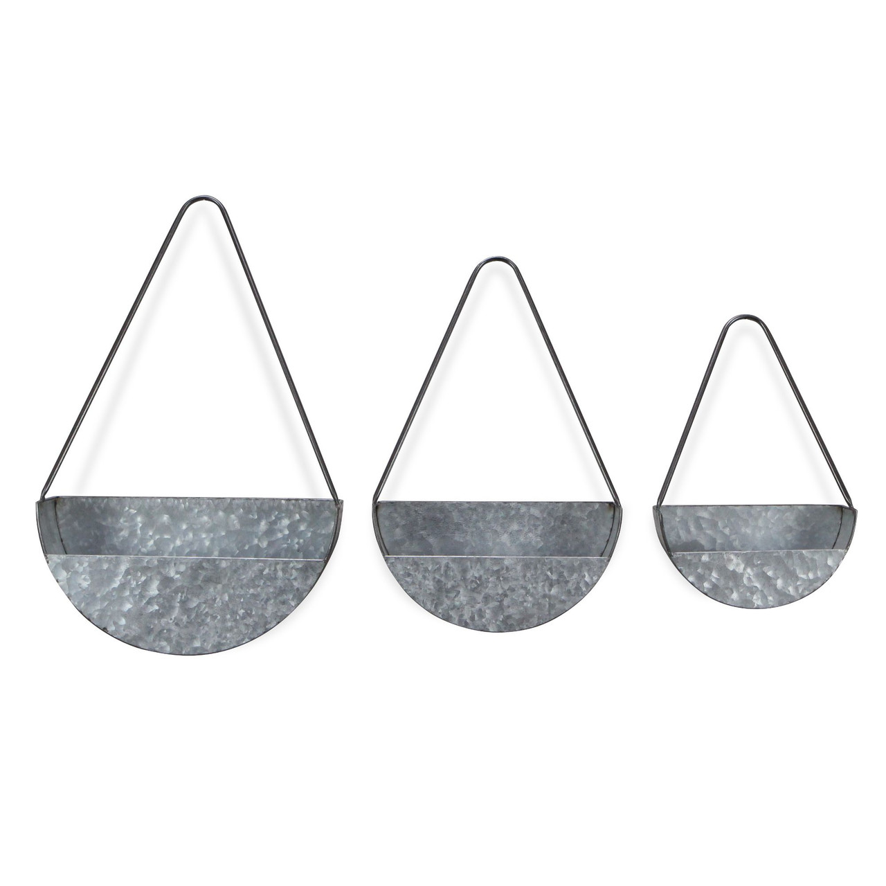 Set of 3 Gray Water Droplet Galvanized Outdoor Hanging Planters 18.5 ...