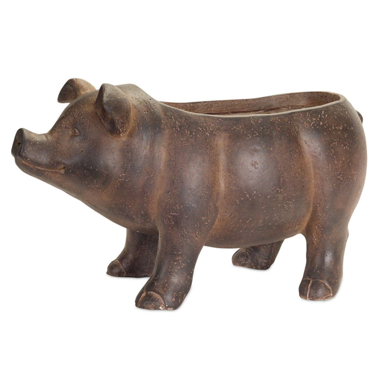 17.5" Brown Distressed Finish Outdoor Pig Planter | Pool Central
