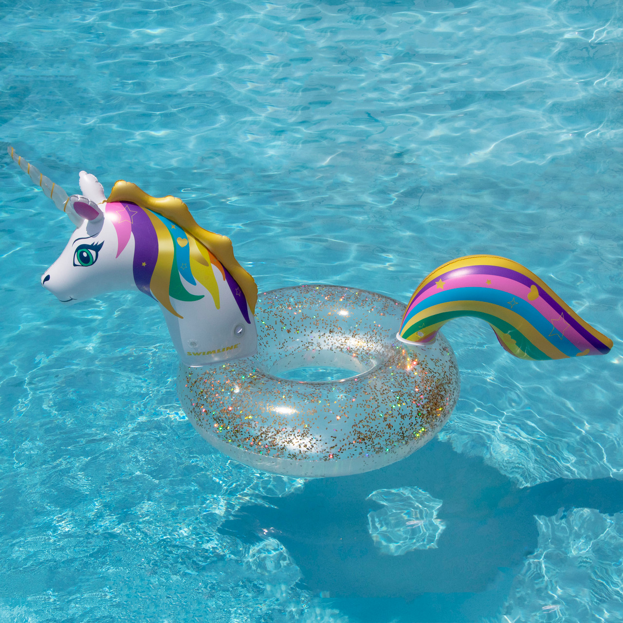 68" LED Rainbow Unicorn Glitter Swimming Pool Inner Tube Float | Pool ...