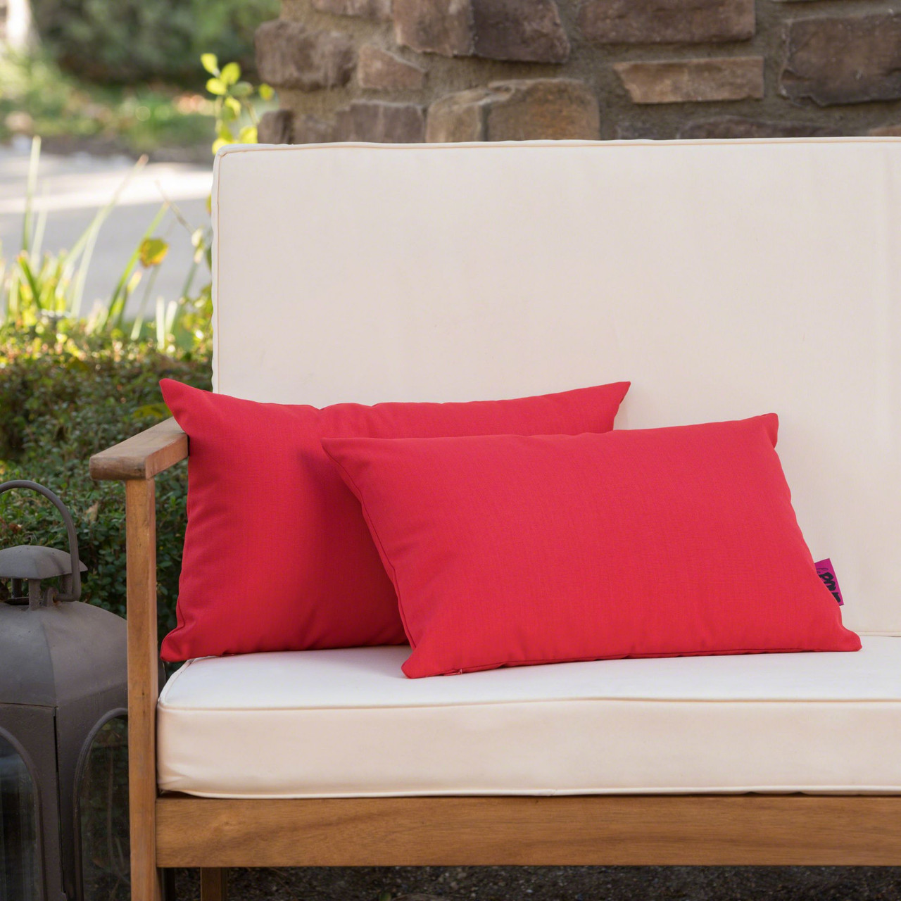 Set of 2 Red Rectangular Outdoor Patio Throw Pillows 18.50'' | Pool Central
