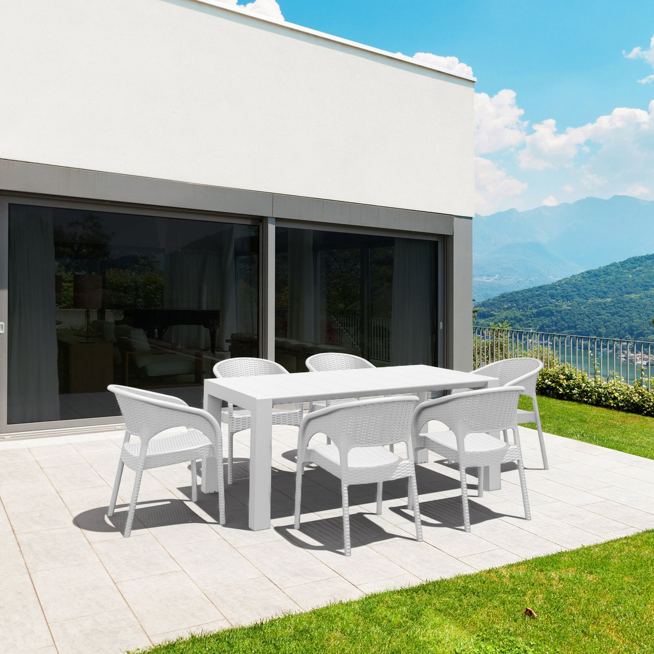 7-Piece White Patio Dining Set with Extendable Table 86" | Pool Central