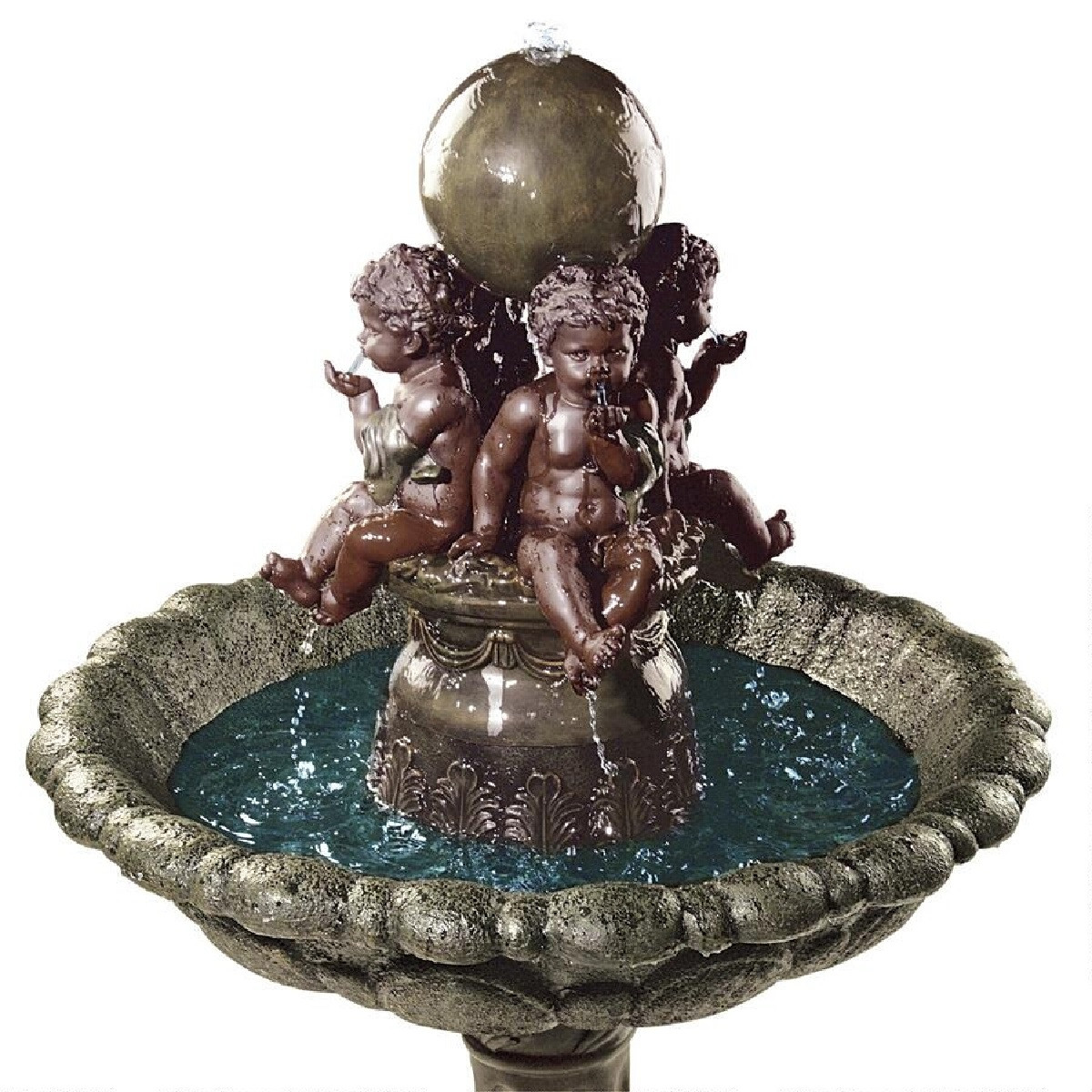 50" Four Splashing Cherubic Children Sculptural Outdoor Garden Fountain ...