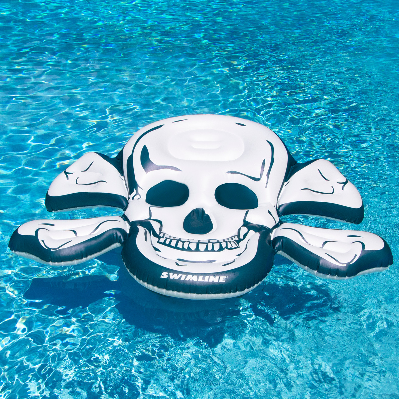 81" White & Blue Skull & Crossbones Inflatable Swimming Pool Raft ...