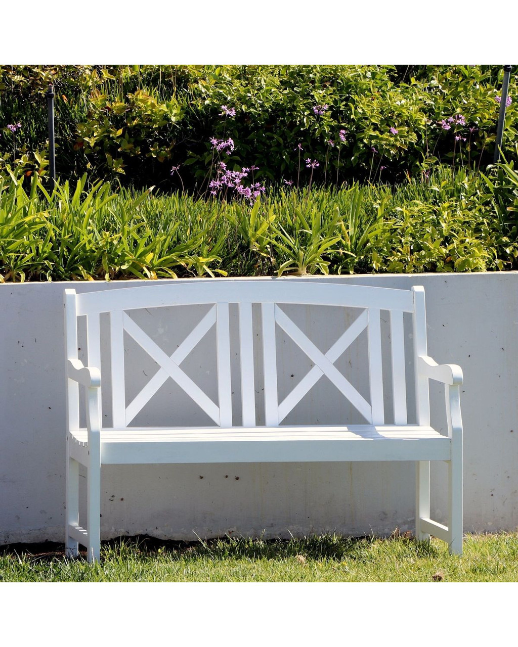 48" White Painted Finish X Back Outdoor Furniture Patio Bench | Pool ...