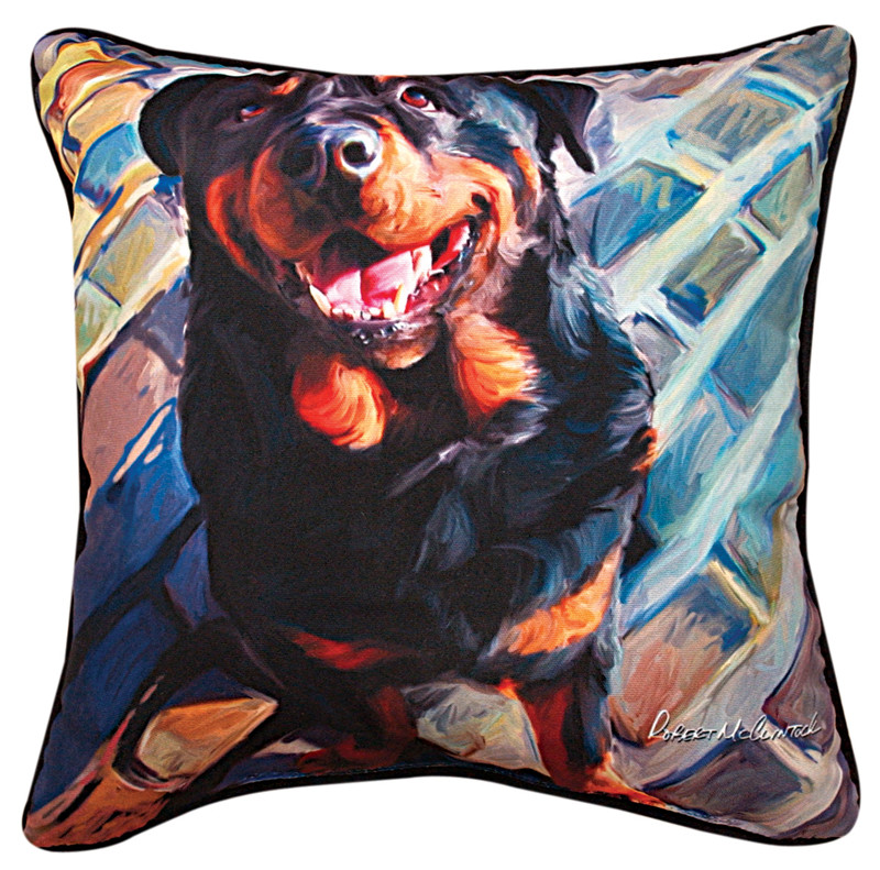 18" Black & Brown Rottweiler Outdoor Patio Square Throw Pillow | Pool ...